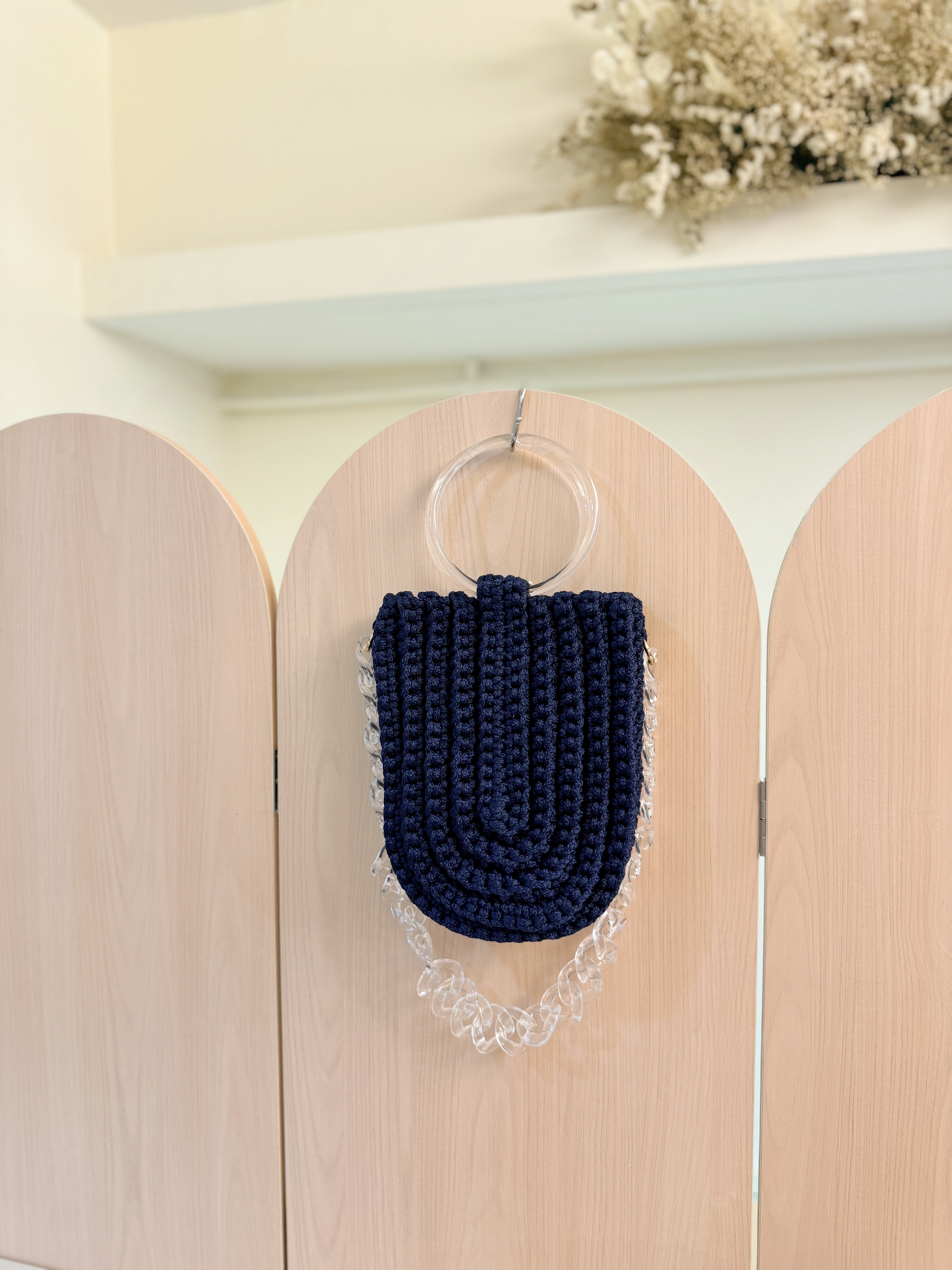 Crochet U Tote in Midnight with Clear Handle and Chain Strap – Eden's ...